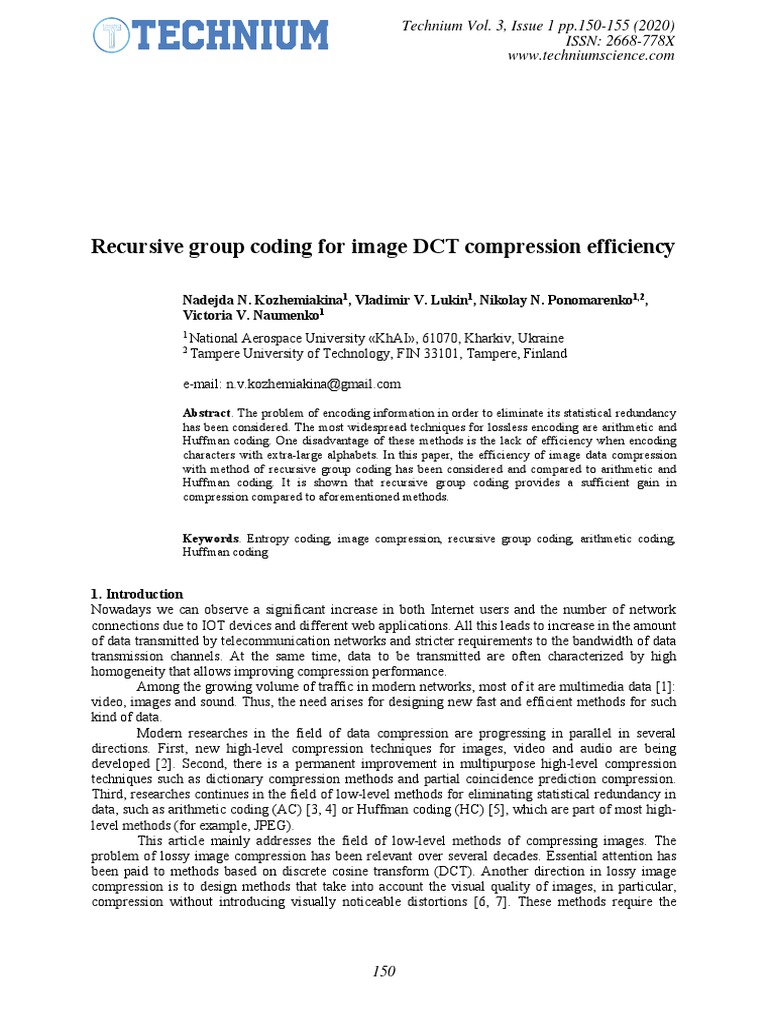 Recursive Group Coding For Image DCT Compression Efficiency | PDF | Data Compression | Code