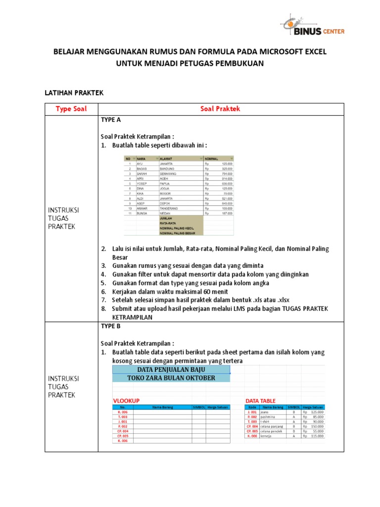 (Tugas Praktek) Belajar Menggunakan Rumus Dan Formula Pada Microsoft Excel Untuk Menjadi Petugas ...