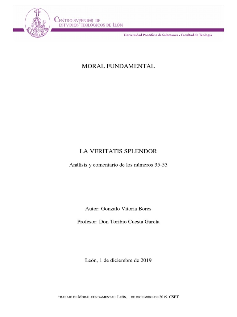 Trabajo Sobre La Veritatis Splendor | PDF | Moralidad | La Ley natural
