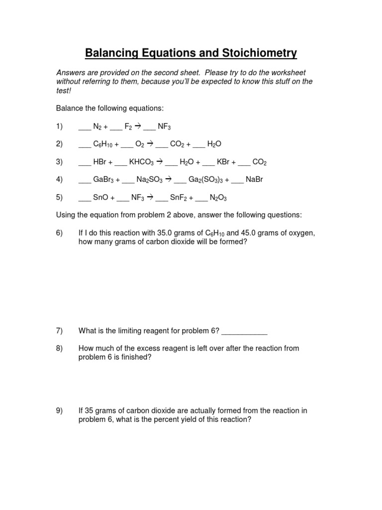 Balancing Equations and Stoichiometry | PDF | Carbon Dioxide | Chemical ...