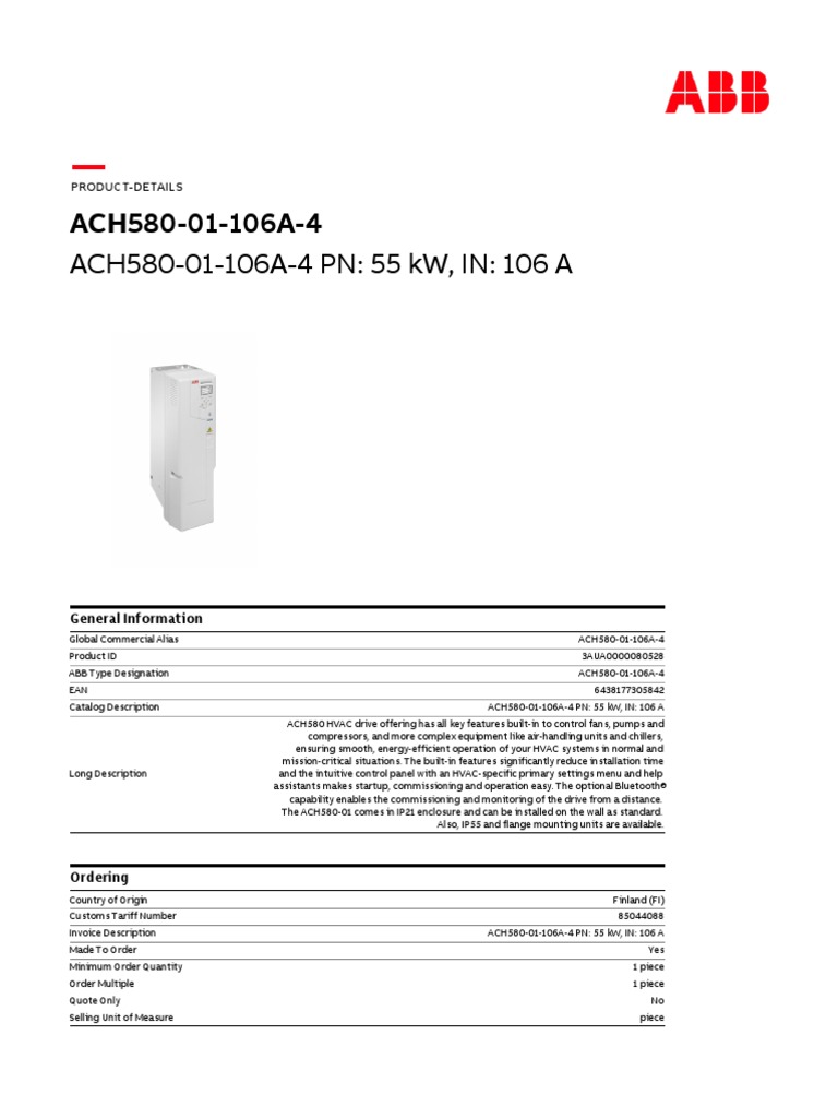 ACH580-01-106A-4 PN: 55 KW, IN: 106 A | PDF | Input/Output | Computer ...