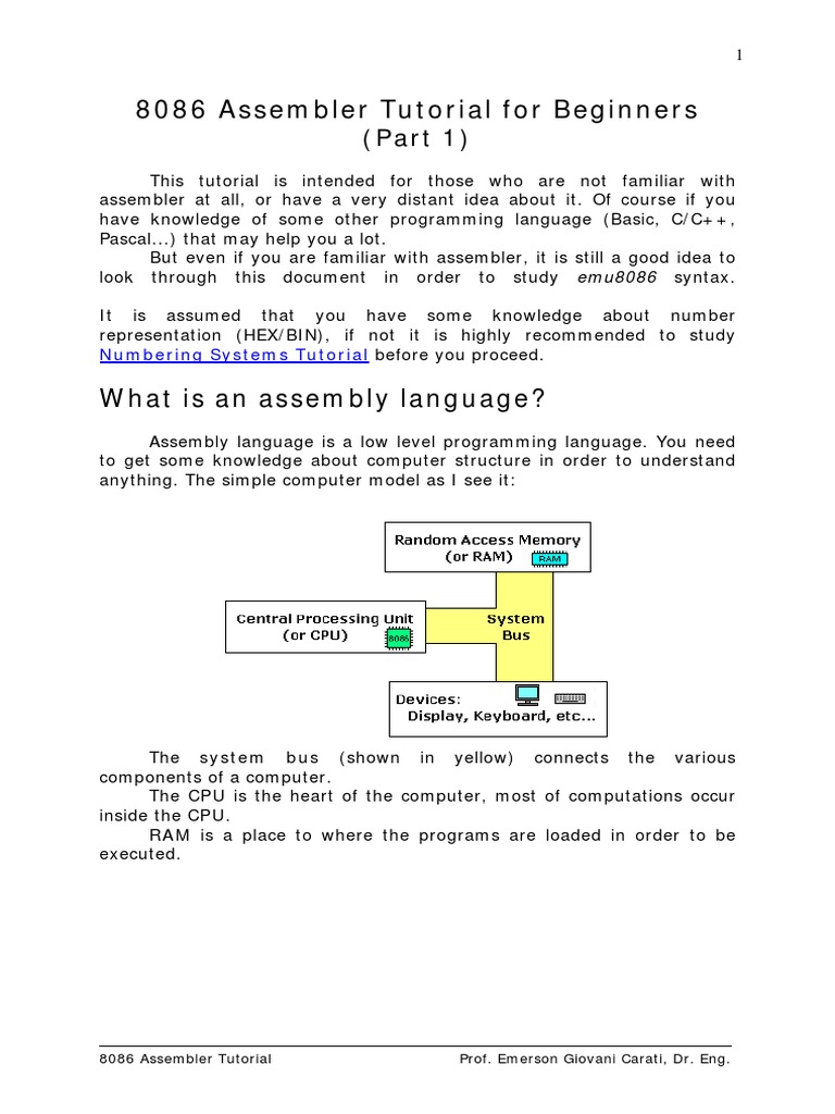 8086 Assembler Tutorial For Beginners Part 1 Pdf Assembly Language Subroutine 6019