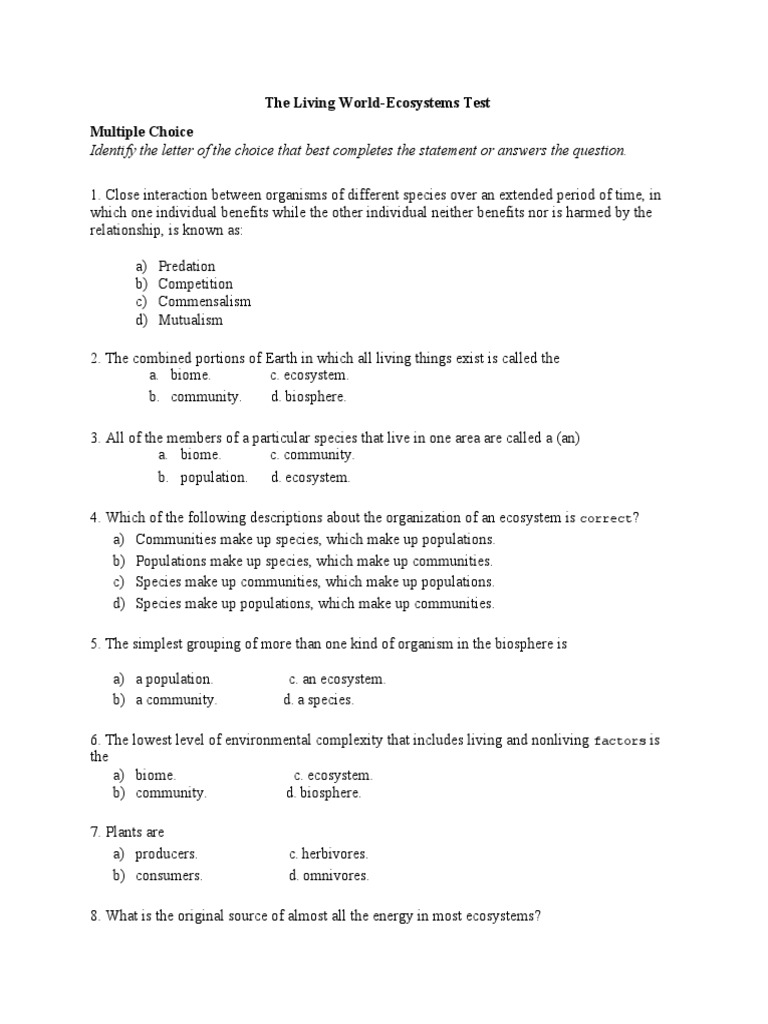 Ecosystems Test: Key Concepts and Questions | PDF | Food Web | Organisms