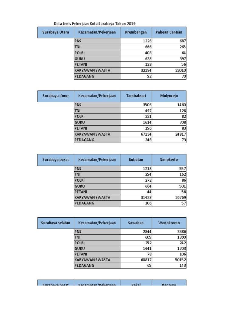 Data Jenis Pekerjaan Surabaya | PDF