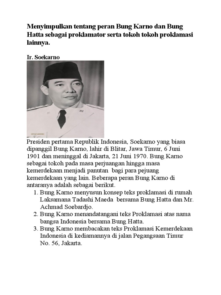 Menyimpulkan Tentang Peran Bung Karno Dan Bung Hatta Sebagai ...