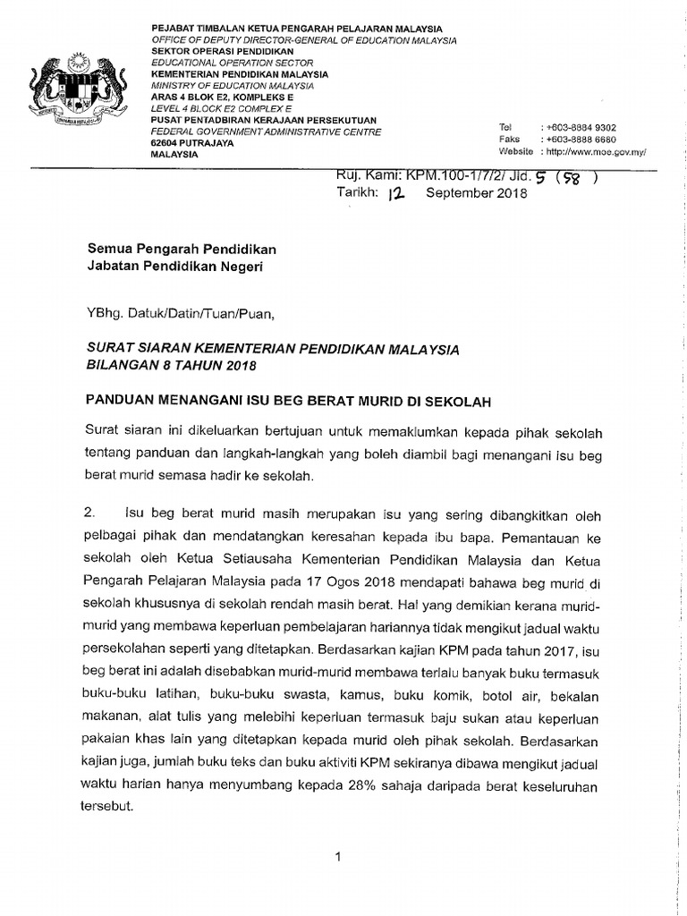 Surat Siaran KPM Tahun 2018 Bil. 8 | PDF Surat Siaran KPM Tahun 2018 Bil. 8 | PDF