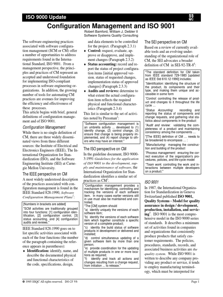 Configuration Management and ISO 9001 | PDF | Iso 9000 | Quality ...