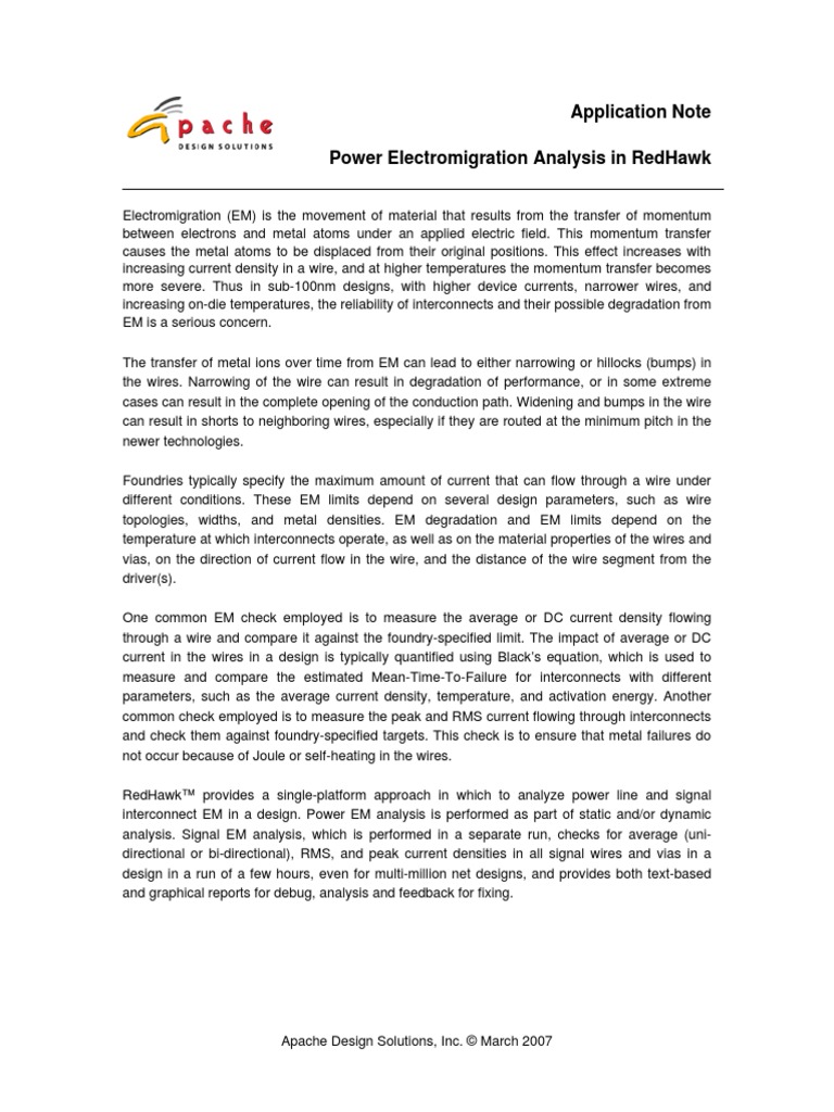 Application Note Power Electromigration Analysis in Redhawk | PDF ...