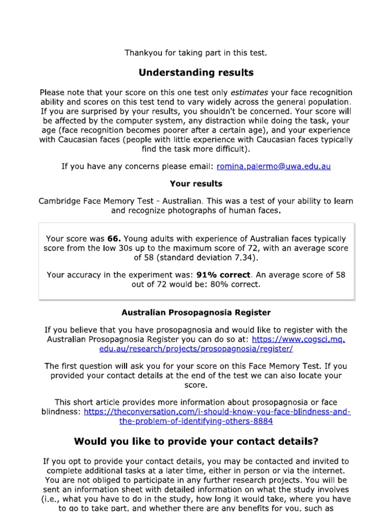 Face Memory Test | PDF