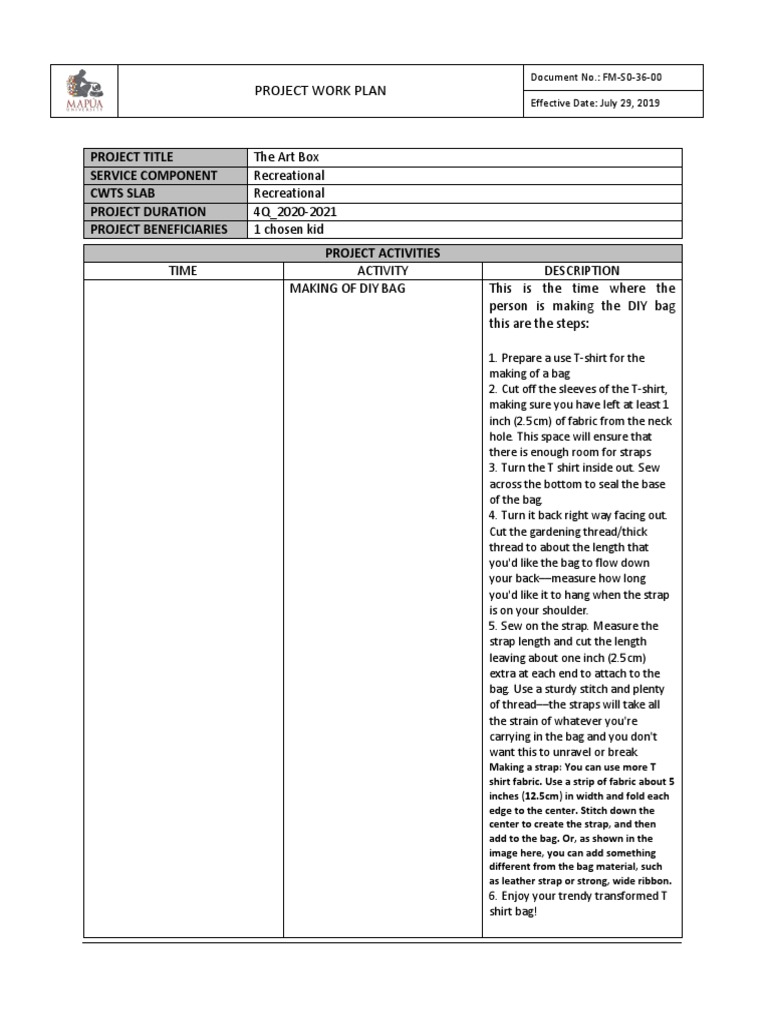Cwts103 A10 Project-Work-Plan Fat Adrianneedenise | PDF | Yarn | T Shirt