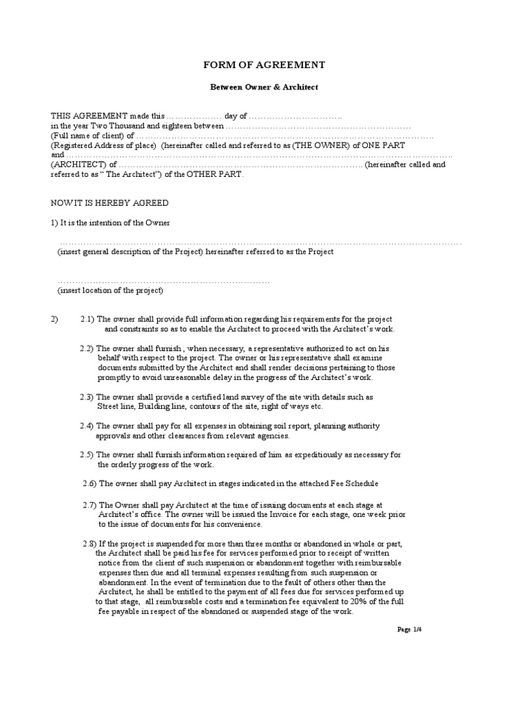 Client-Architect Agreement Template | PDF | Mail | Architect