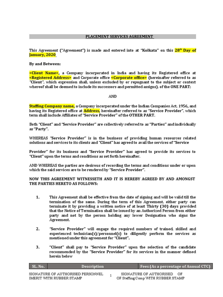 Sample Agreement Perm Recruitment | PDF | Arbitration | Government