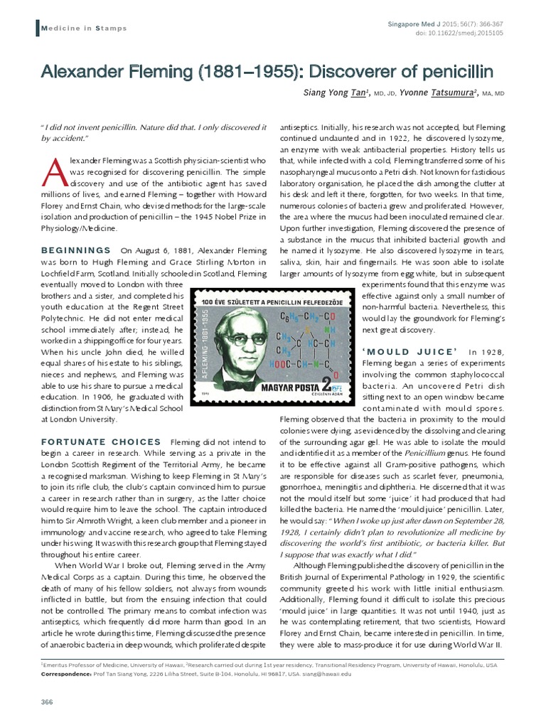 Alexander Fleming (1881-1955) : Discoverer of Penicillin: Beginnings ...