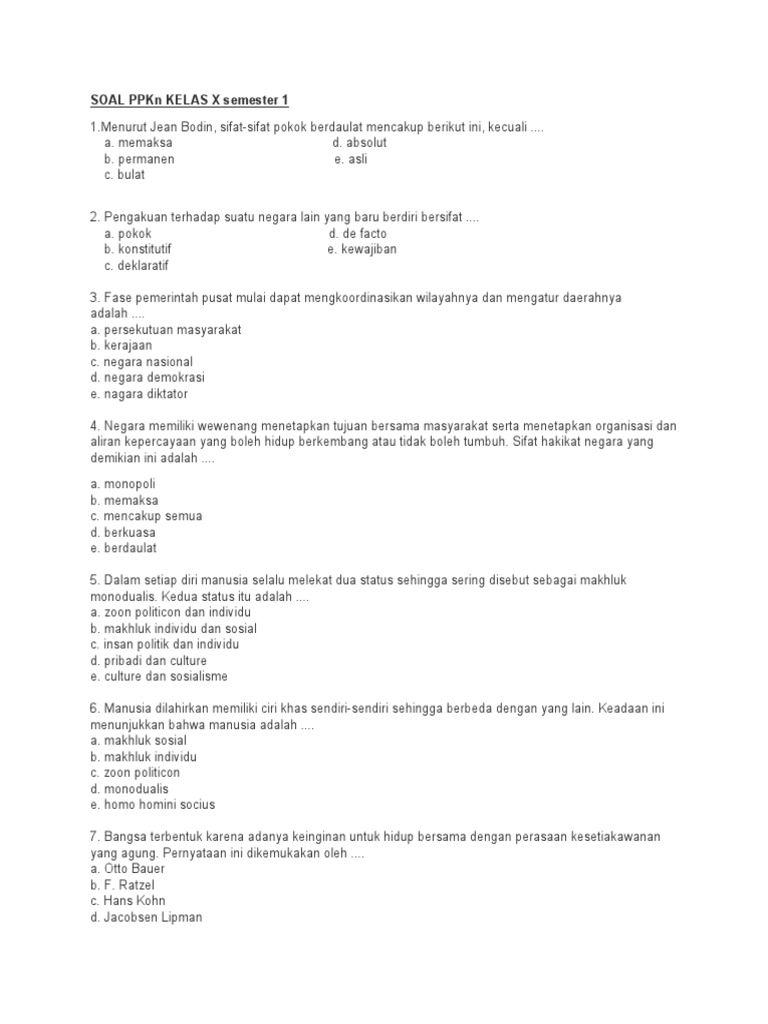 Soal PAS Semester 1 PPKN KELAS X | PDF