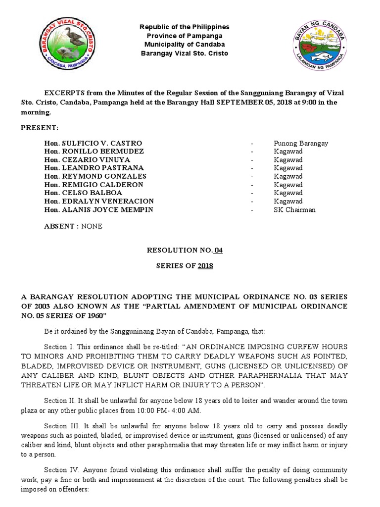 Republic of The Philippines Province of Pampanga Municipality of Candaba Barangay Vizal Sto ...