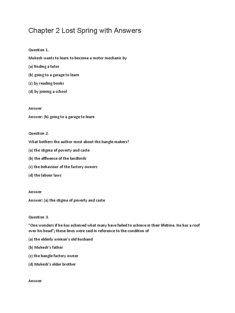 Chapter 2 Lost Spring With Answers | PDF | Games & Activities