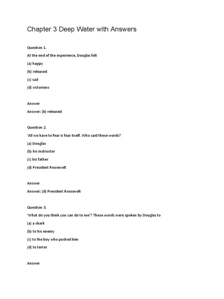 Chapter 3 Deep Water With Answers | PDF | Swimming | Fear