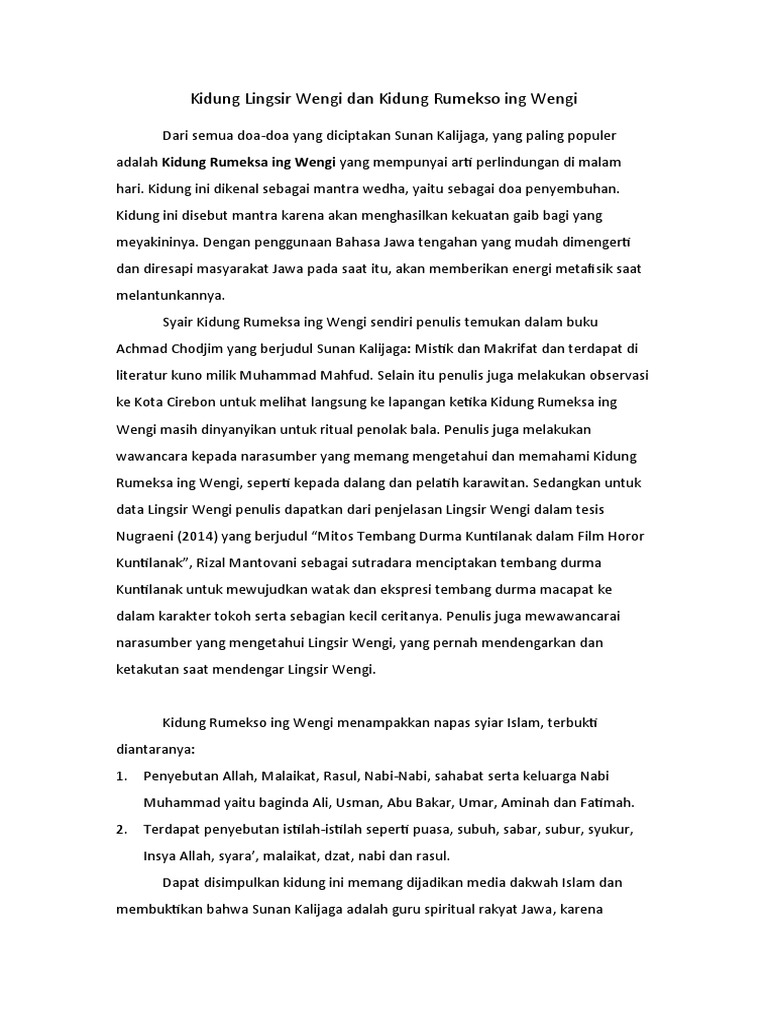 Kidung Rumekso ing Wengi: Doa Perlindungan | PDF | Filsafat | Sejarah
