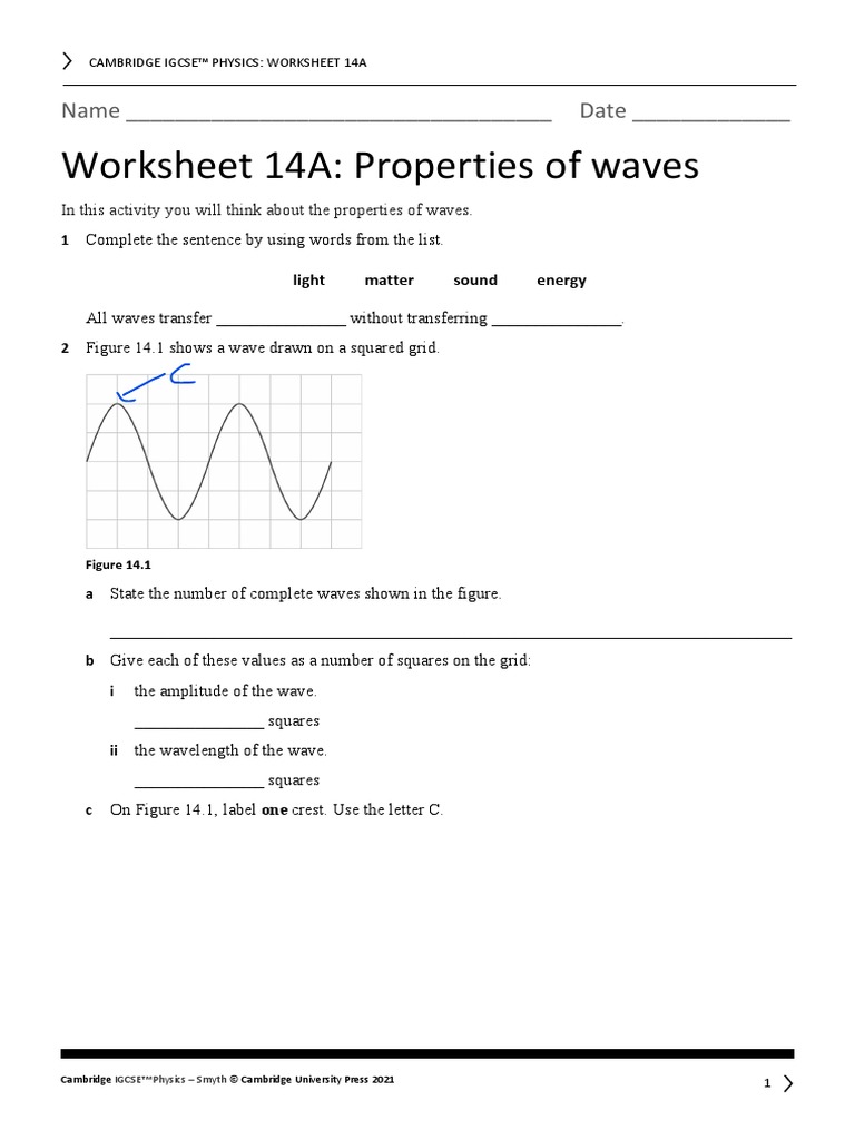 Worksheet 14A: Properties of Waves: - Date | PDF | Waves | Wavelength