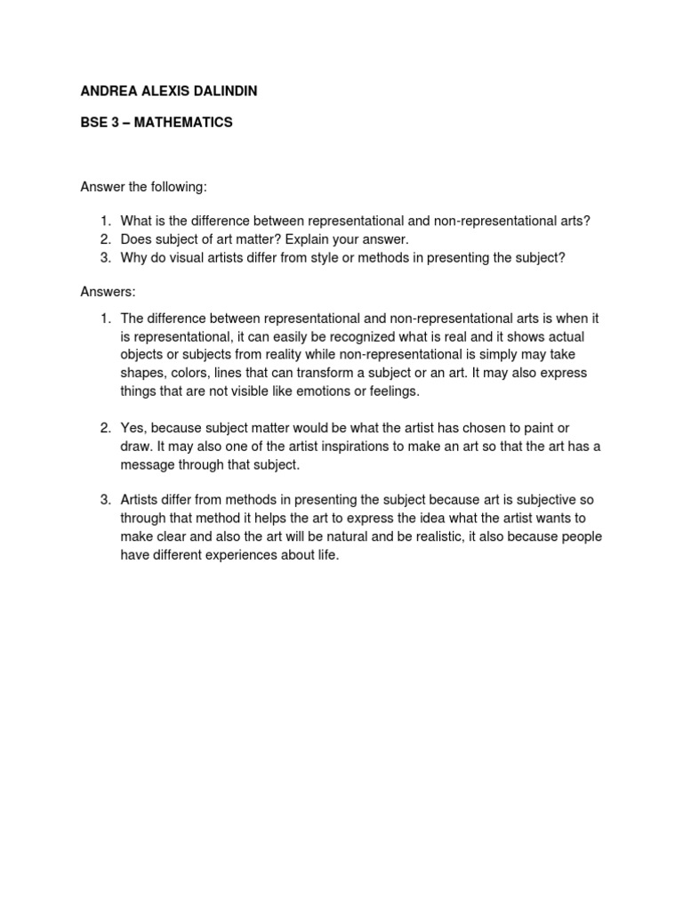 Reading in Visual Arts (Activity 3) | PDF