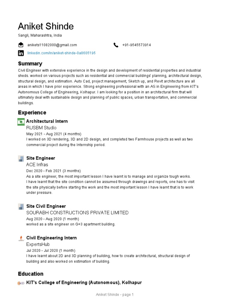 Resume Aniket Shinde | PDF | Engineering | 3 D Computer Graphics