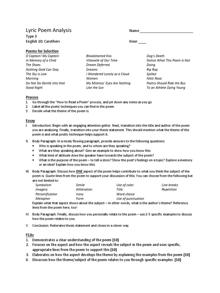 Lyric Poem Analysis | PDF | Poetry