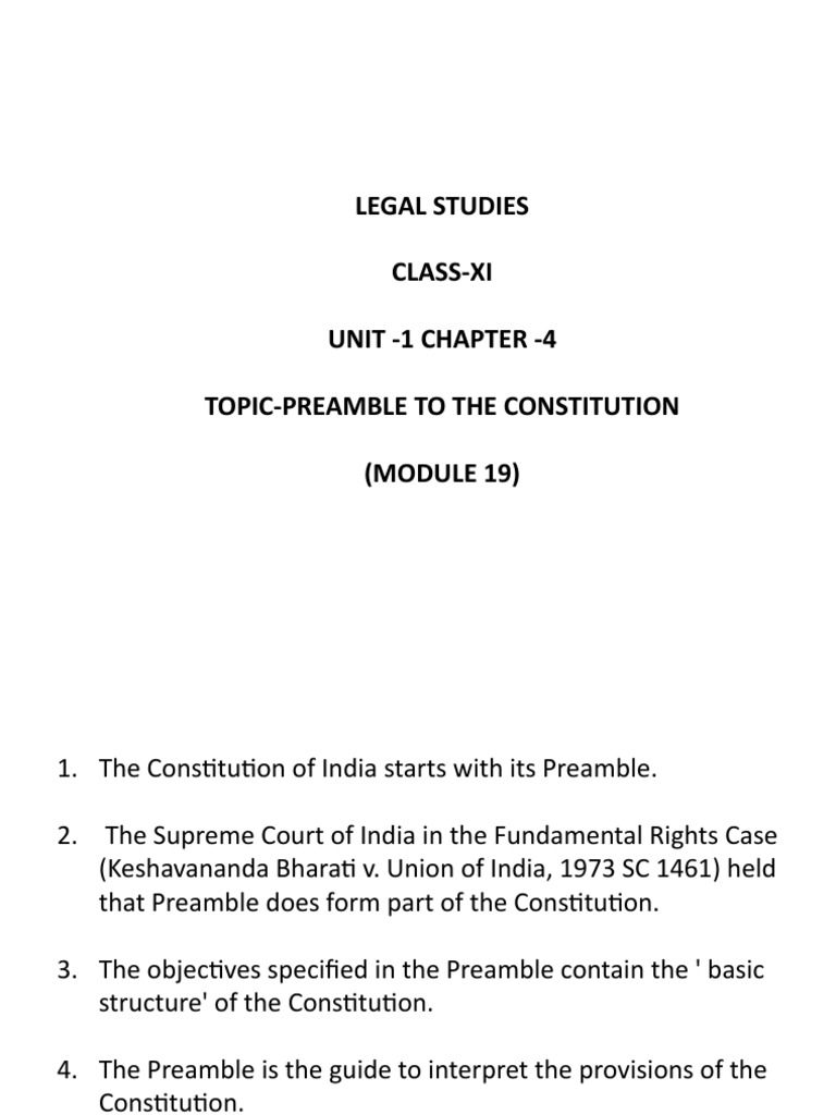 Legal Studies Class-Xi Unit - 1 Chapter - 4 Topic-Preamble To The Constitution (MODULE 19) | PDF ...