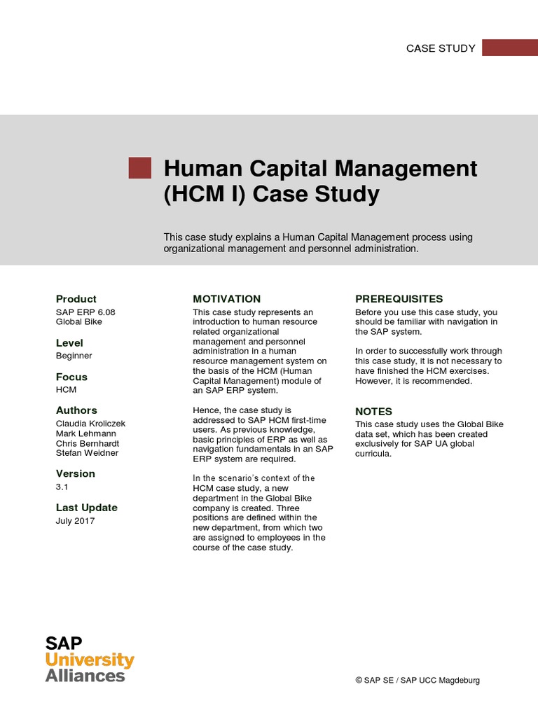 Human Capital Management (HCM I) Case Study: Product Motivation ...