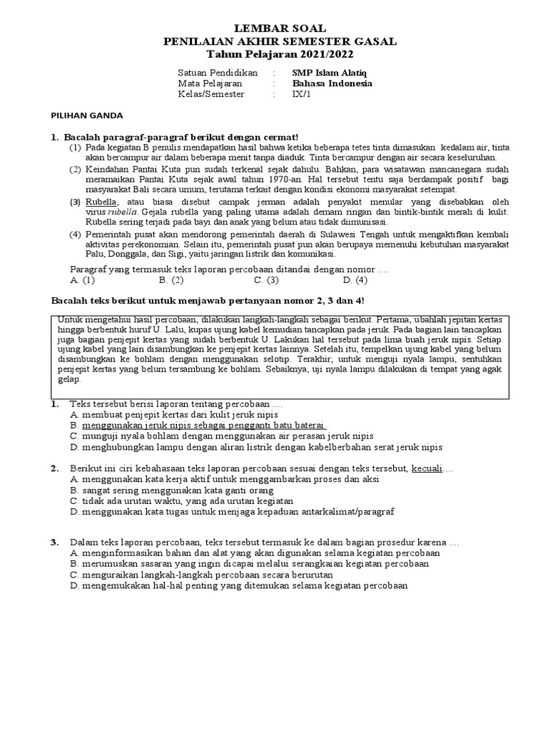 Soal Pas Ganjil Bindo Kls Ix | PDF | Seni & Disiplin Bahasa