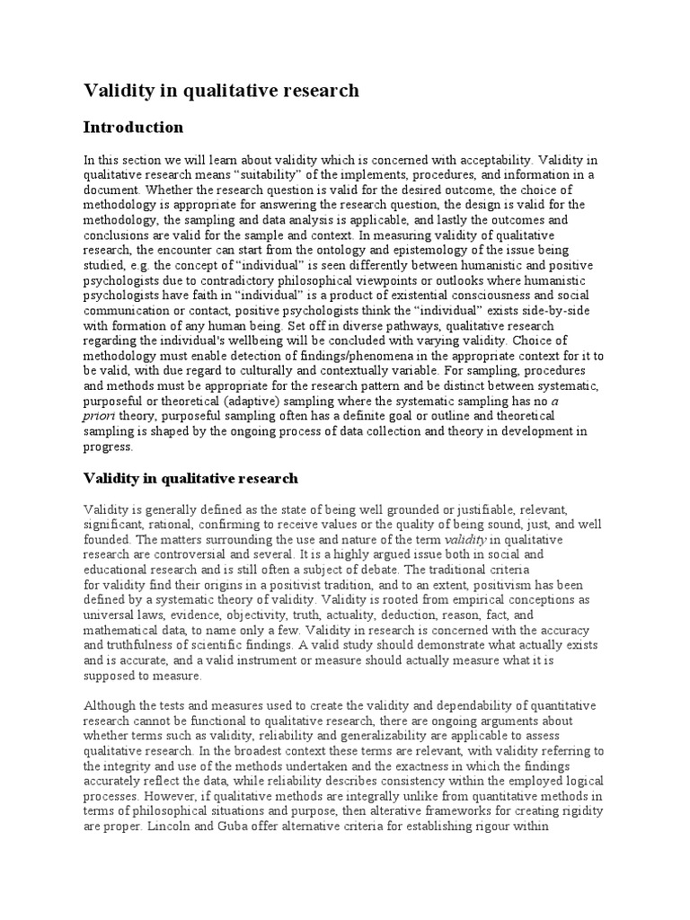 Validity in Qualitative Research | PDF | Qualitative Research ...