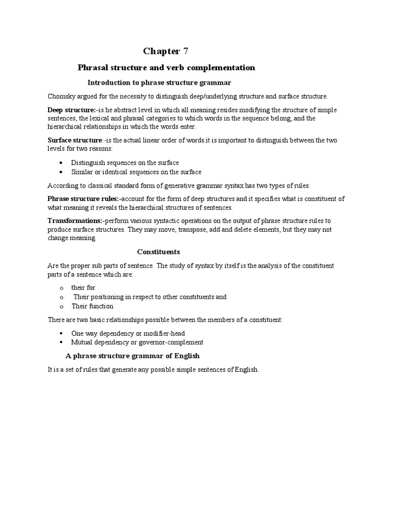 Phrasal Structure and Verb Complementation: Introduction To Phrase ...