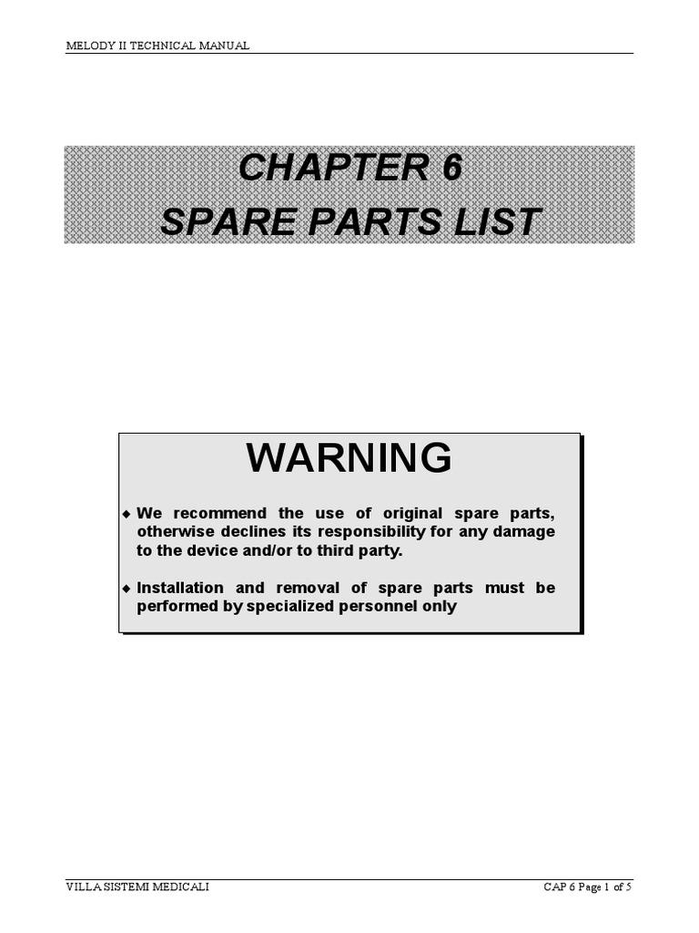 Spare Parts List: Warning | PDF | Machines | Manufactured Goods