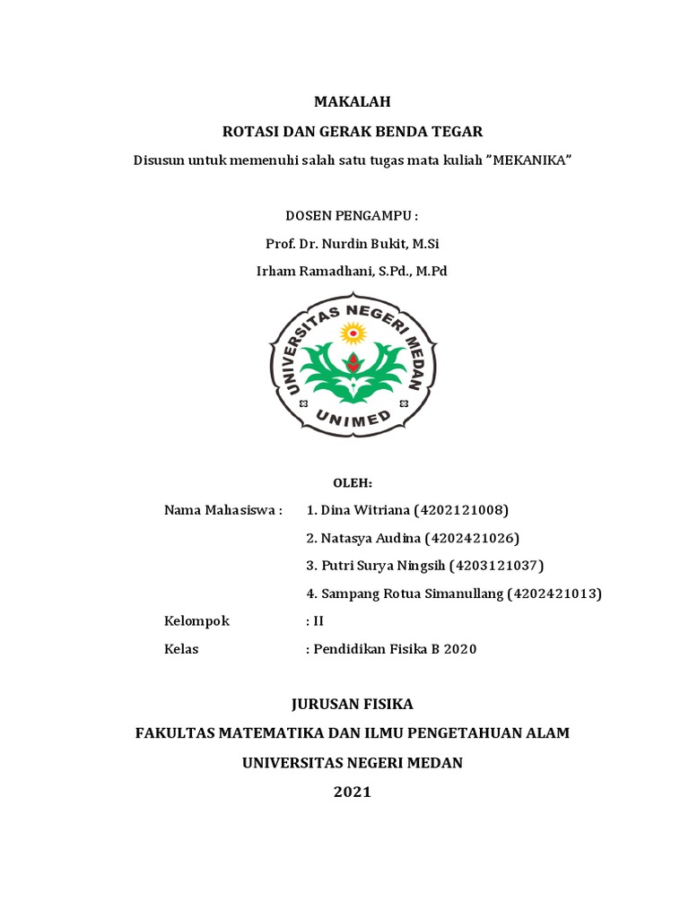 Makalah Kelompok 2 - Rotasi Dan Gerak Benda Tegar | PDF Makalah Kelompok 2 - Rotasi Dan Gerak Benda Tegar | PDF