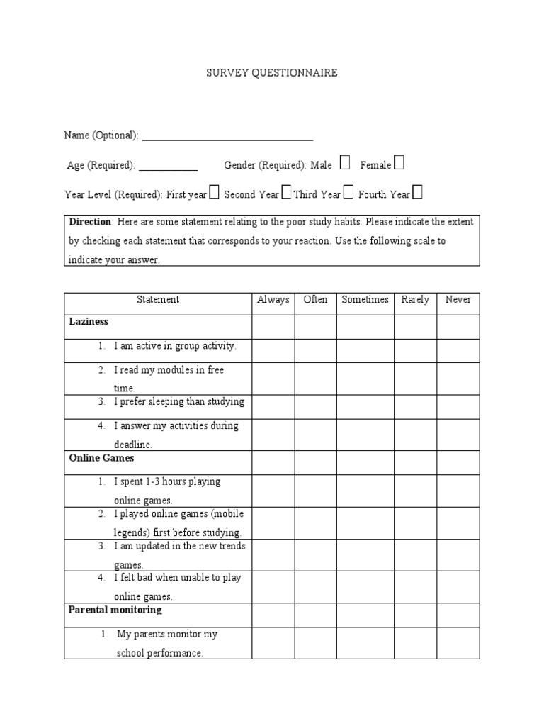 Survey Questionnaire (Poor Study) | PDF | Popular Culture & Media ...