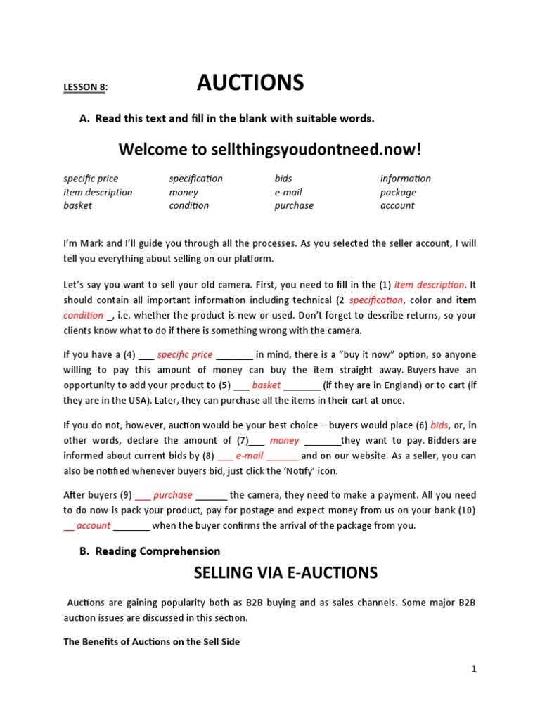Lesson 8 - Auctions | PDF | Auction | Sales