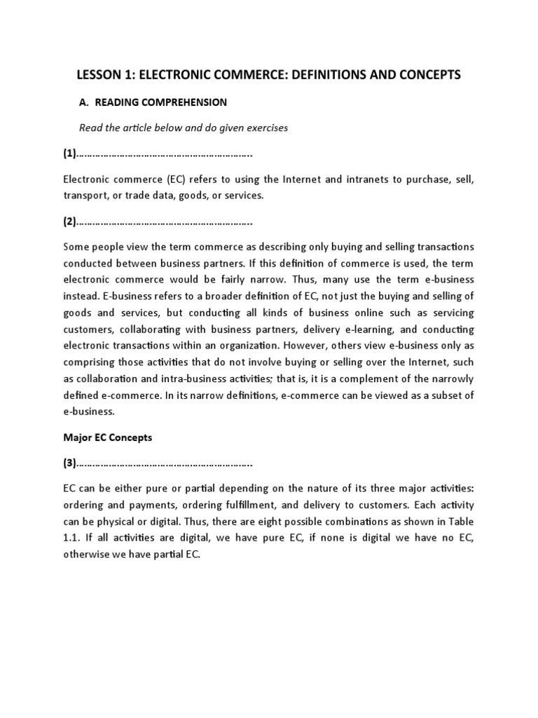 Lesson 1: Intro to E-Commerce Concepts | PDF | E Commerce | Computer Network