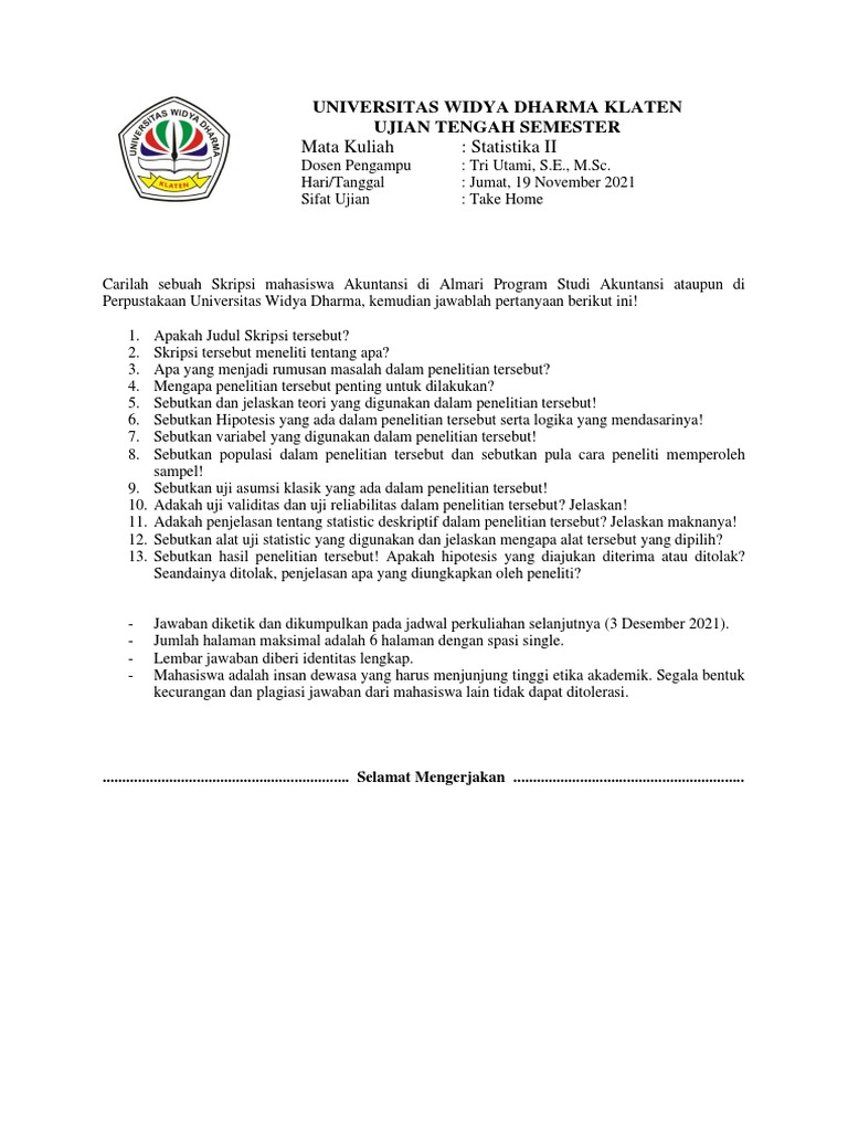 Uts - Stat Ii - Malam - 2122 | PDF