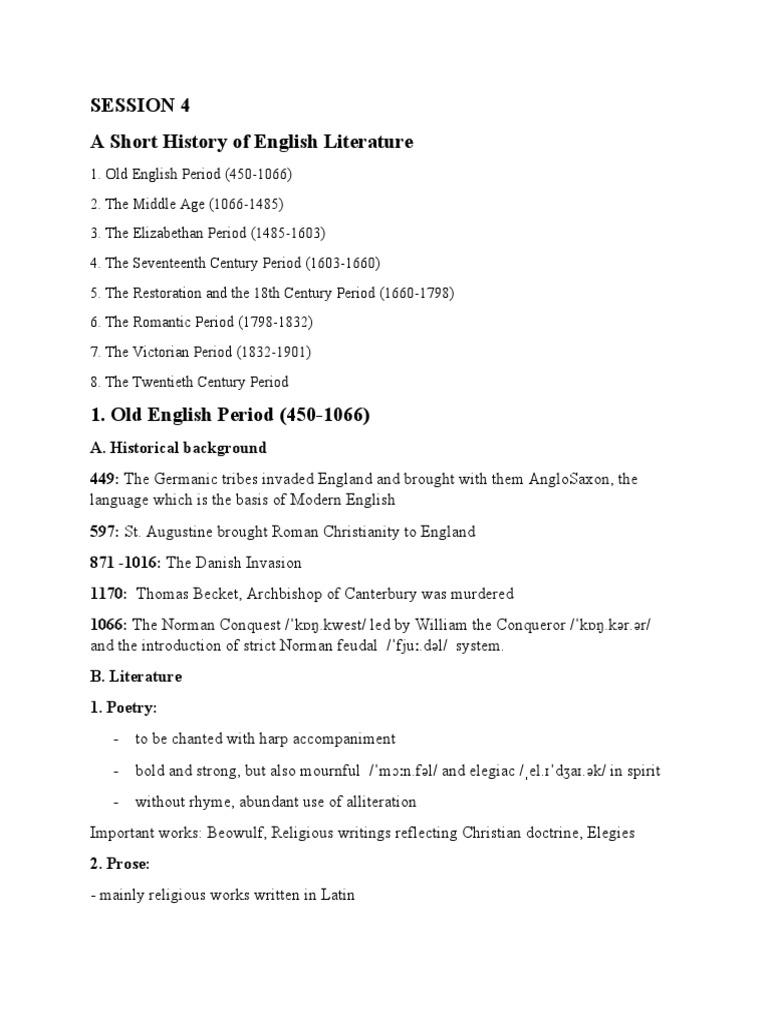 Session 4 A Short History of English Literature | PDF | Poetry ...