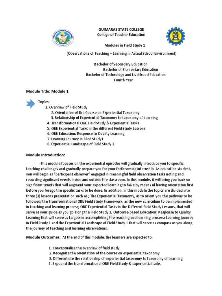 Fs1 Module 1 | PDF | Learning | Educational Assessment