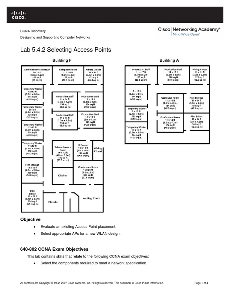 Lab 5.4.2 Selecting Access Points: CCNA Discovery Designing and Supporting Computer Networks ...