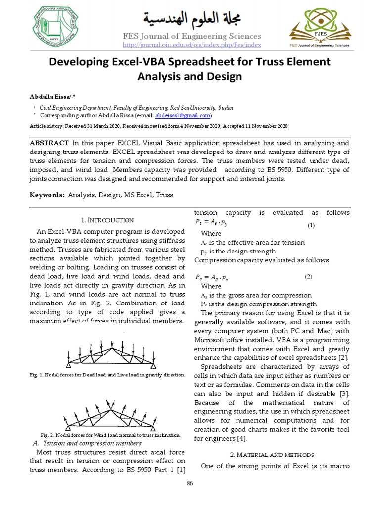 Developing Excel-VBA Spreadsheet For Truss Element Analysis and Design | PDF | Truss | Microsoft ...