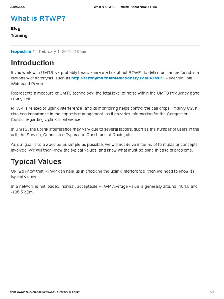 What Is RTWP - Training - Telecomhall Forum | PDF | Data | Wireless