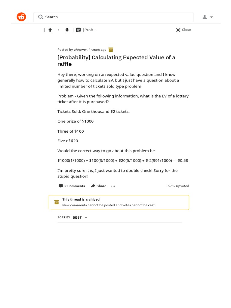 (Probability) Calculating Expected Value of A Raffle: Search | PDF ...