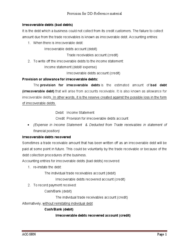 Provision For DD-Reference Material | PDF | Debits And Credits | Bad Debt