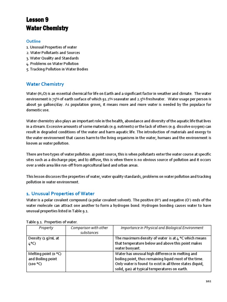Water Chemistry and Pollution Overview | PDF | Water | Water Pollution