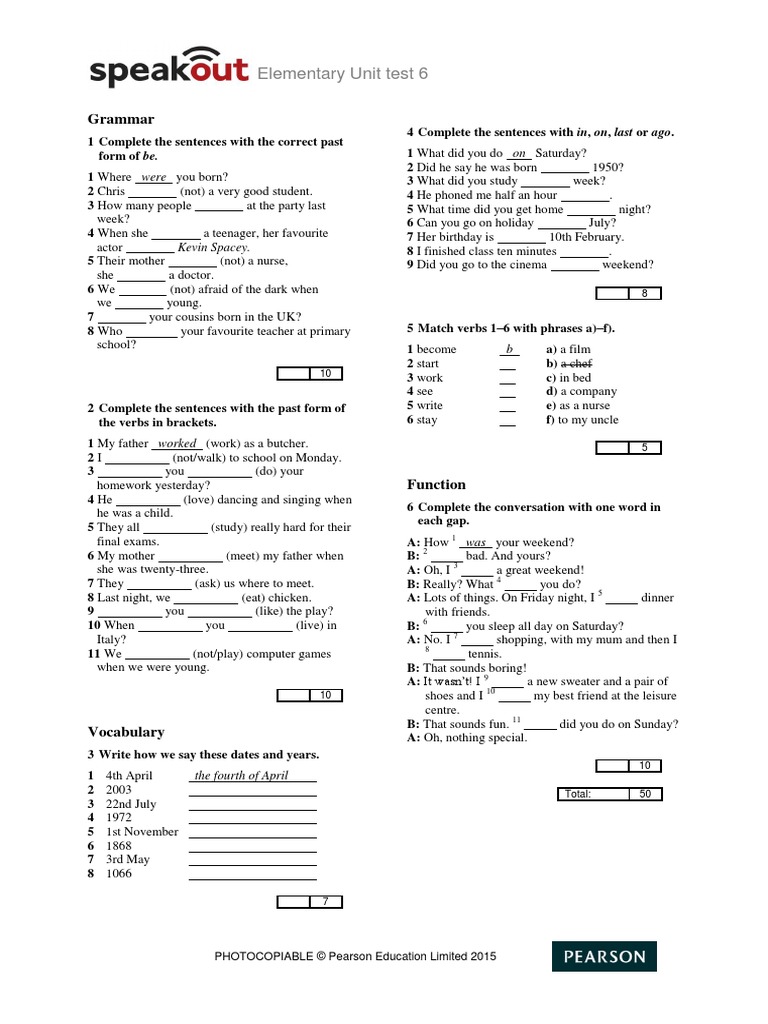 Elementary Unit Test 6: Grammar | PDF | Sentence (Linguistics) | Cognition
