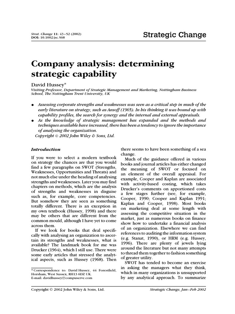 Company Analysis: Determining Strategic Capability: David Hussey | PDF ...