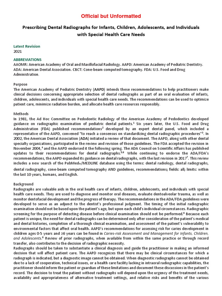 AAPD Radiographic Guidelines 2021 | PDF | Dentistry | Radiography