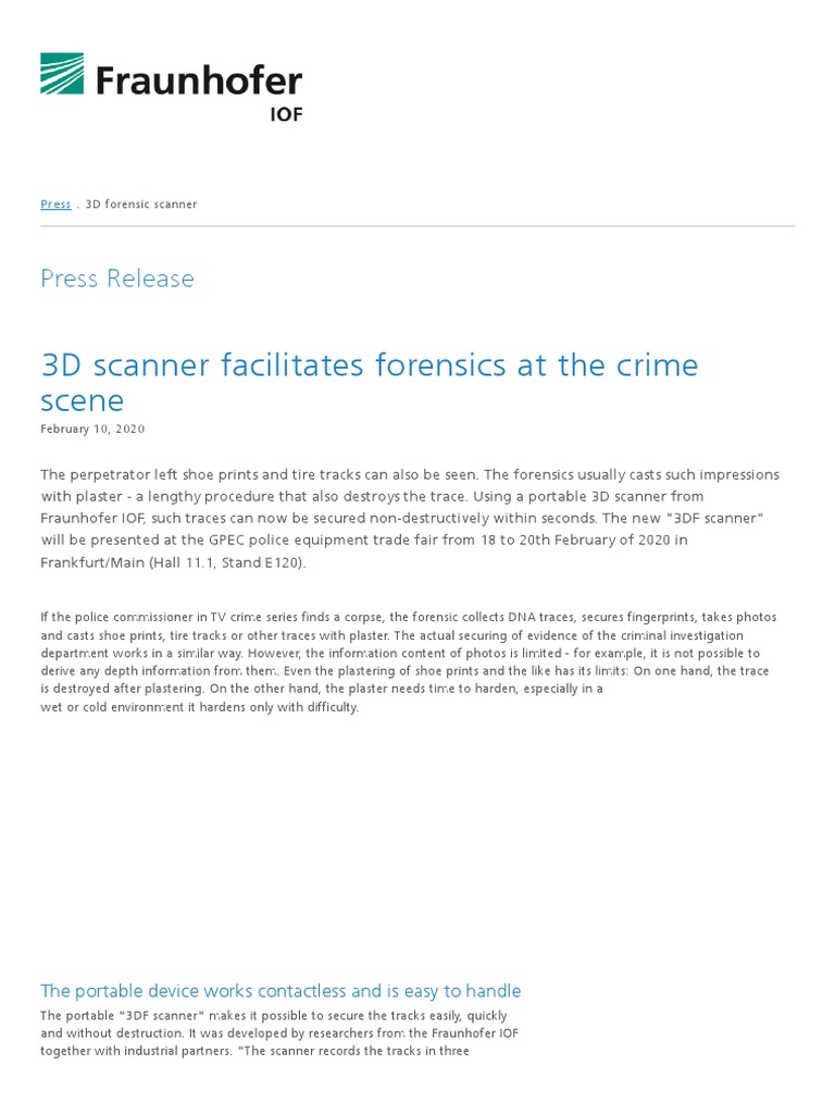 3D Forensic Scanner - Fraunhofer IOF | PDF | Forensic Science | Image ...