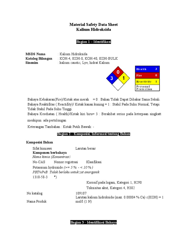 MSDS Kalium Hidroksida (KOH) | PDF | Sains & Matematika